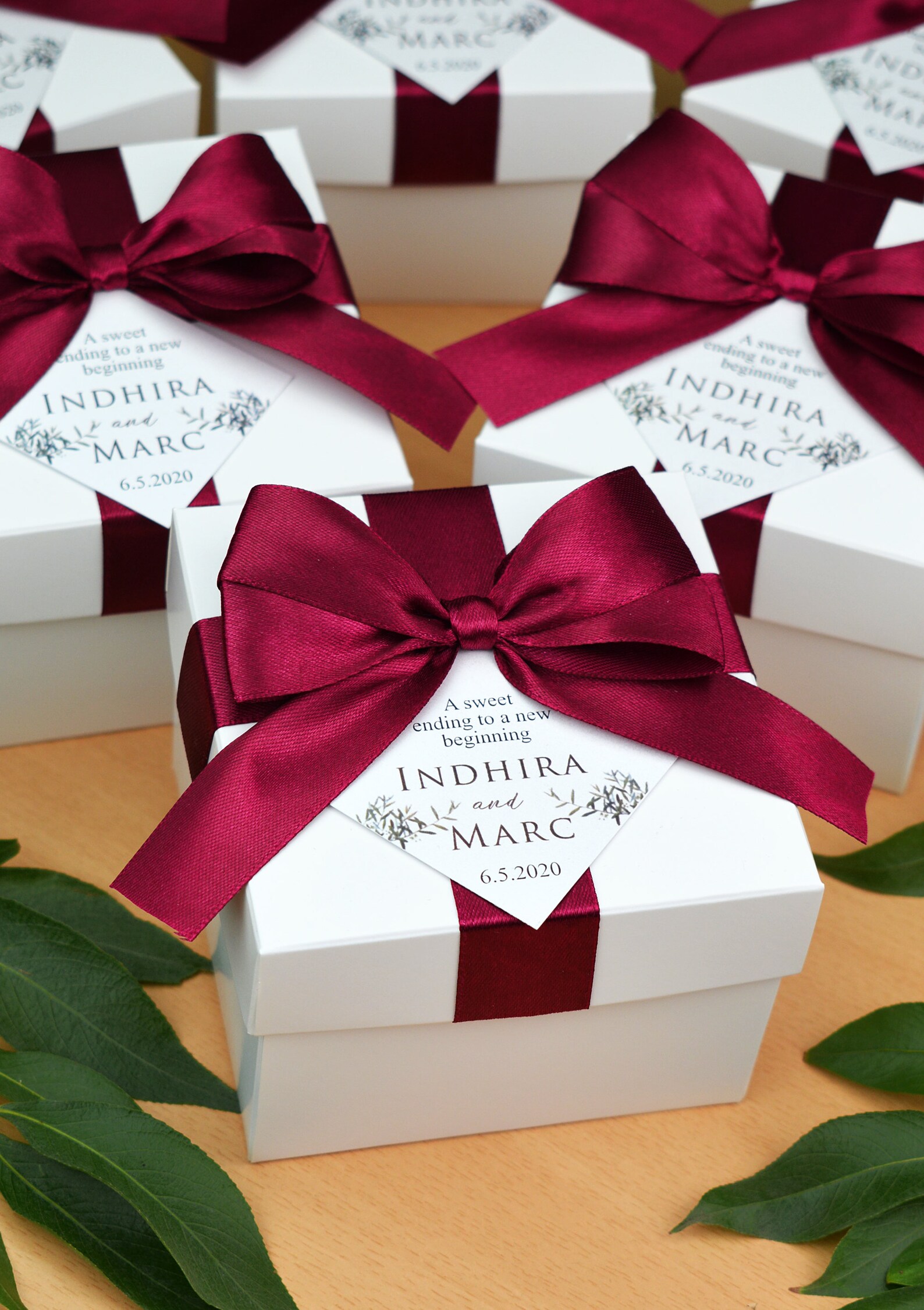 Elegant Wedding Favor Box With Wine Burgundy Satin Ribbon Bow - Etsy