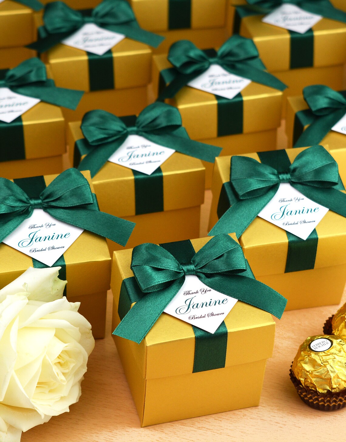Chic Gold Favor Boxes With Satin Ribbon Bow and Custom Tag - Etsy