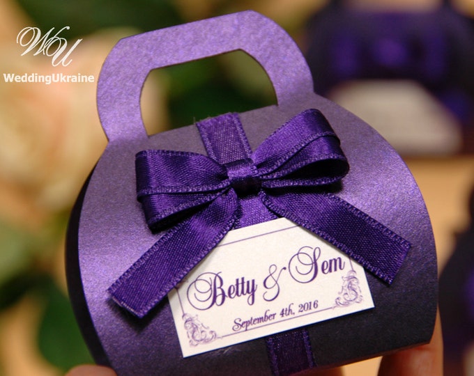 Purple Wedding Favors Boxes for Guests Elegant Bonbonniere Custom ...