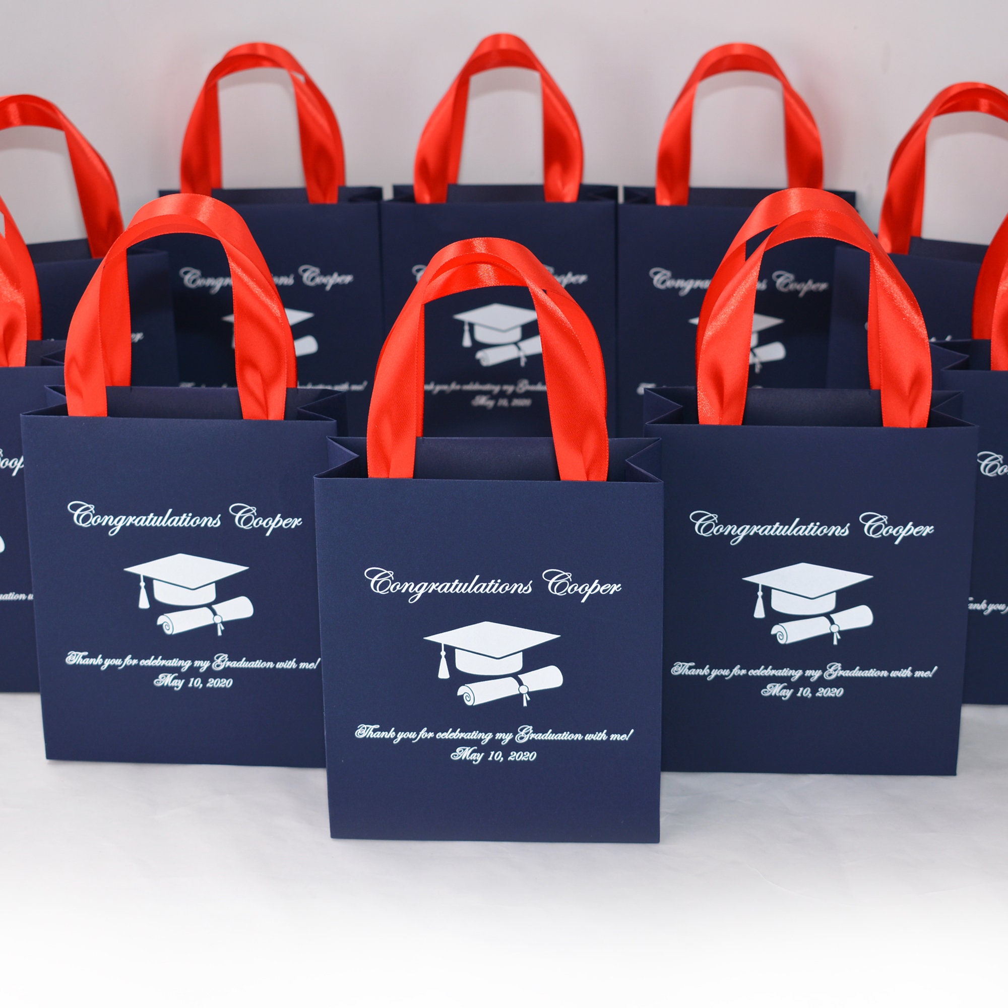 20 Graduation Celebration Bags With Satin Ribbon Handles and Custom ...