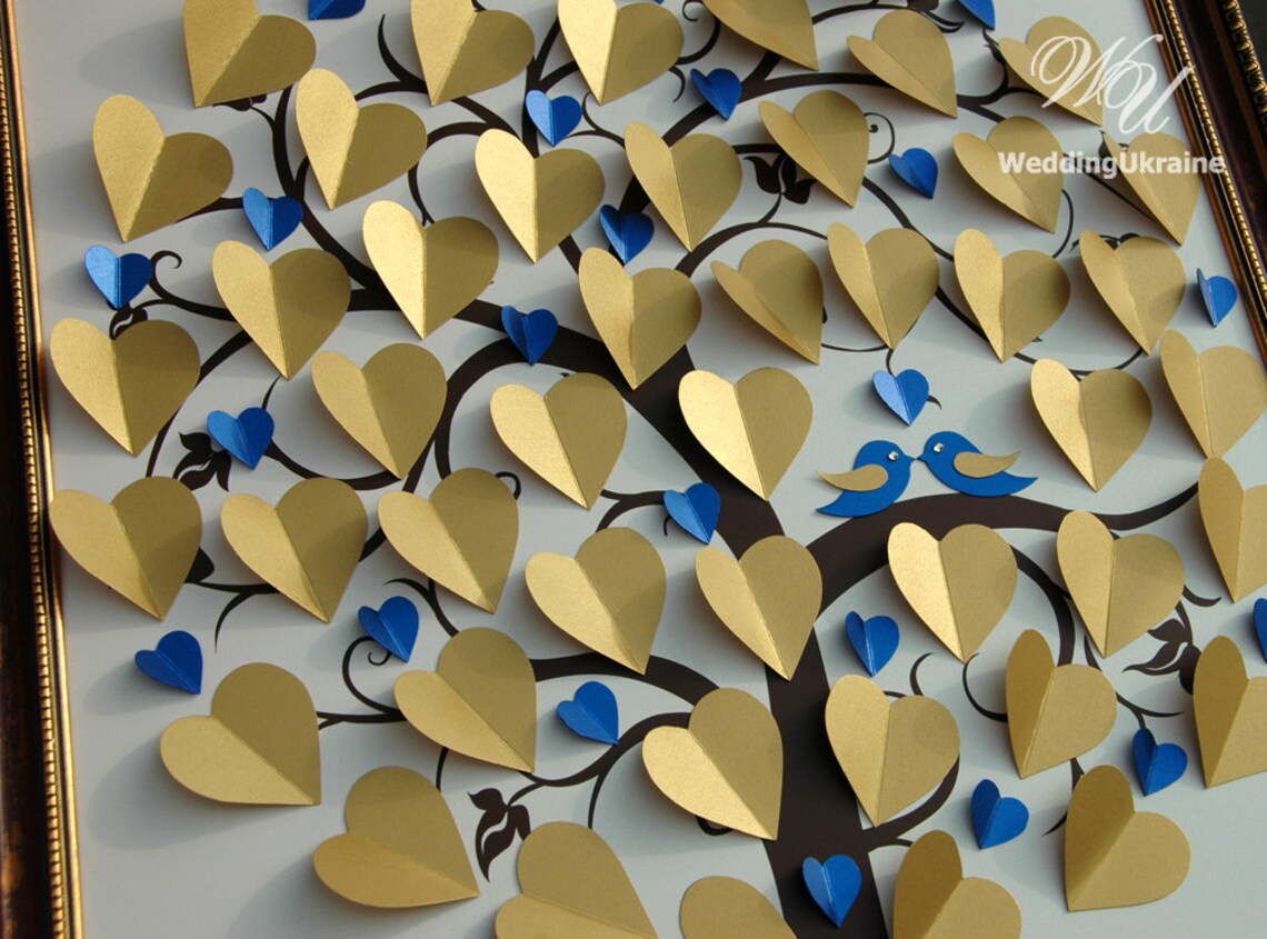 Gold Wedding Tree With Blue Love Birds Wedding Guest Book - Etsy