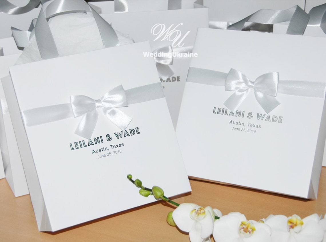 100 White Wedding Gift Bags With Satin Ribbon Bow and Silver | Etsy