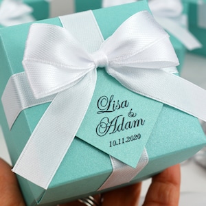 Wedding Favor Boxes With Satin Ribbon Bow and Your Names, Elegant ...