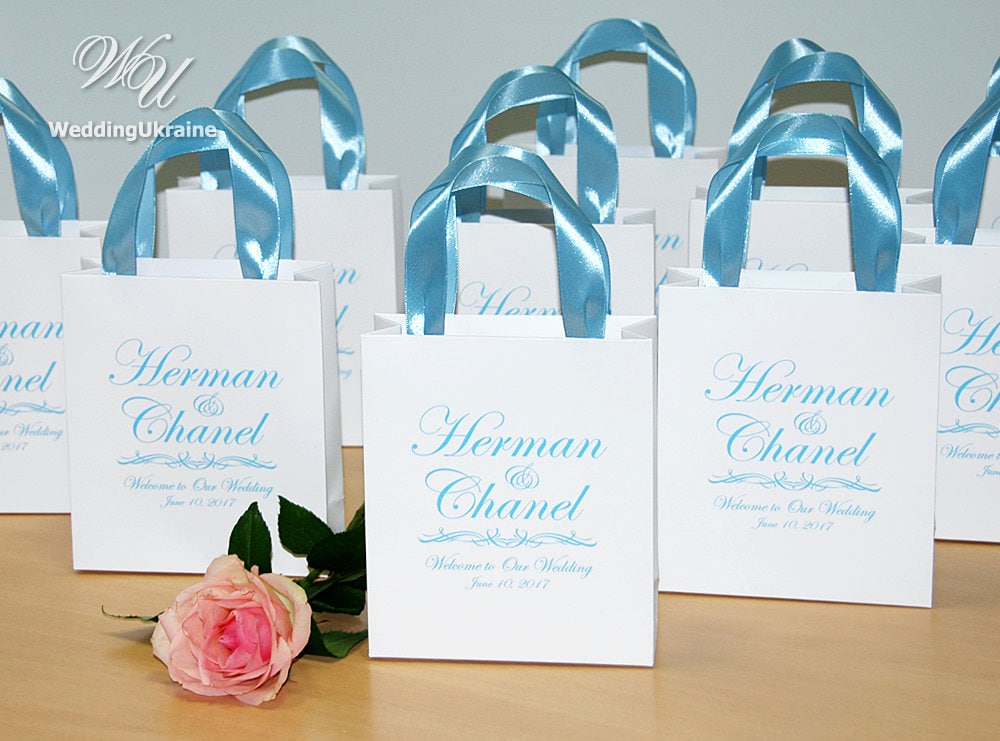 30 Light Blue Personalized Paper Gift Bags for Your Wedding Guests ...