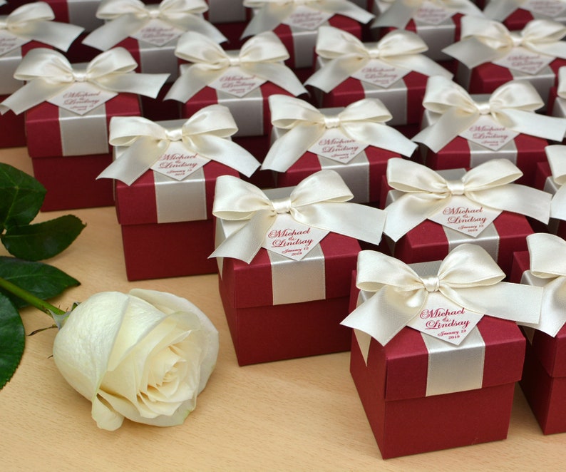 Ivory Wedding Wedding favor boxes with satin ribbon bow and | Etsy