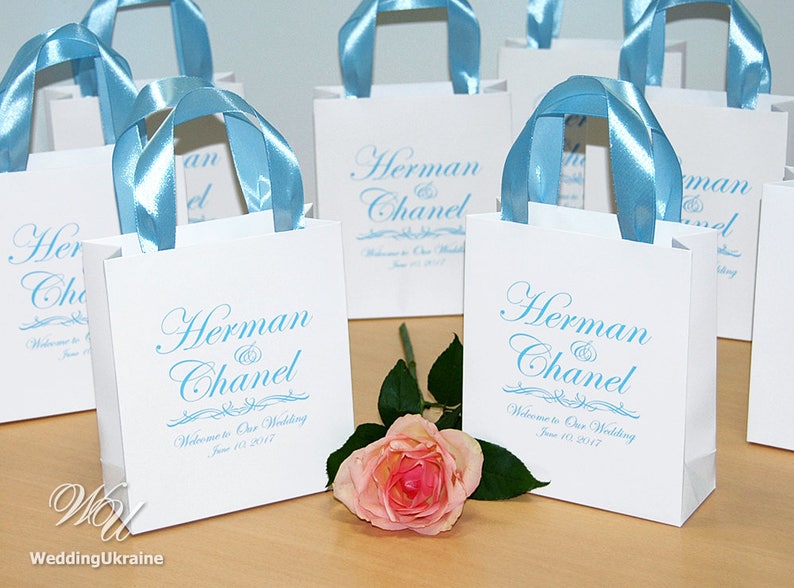 30 Light Blue Personalized Paper Gift Bags for Your Wedding Guests ...