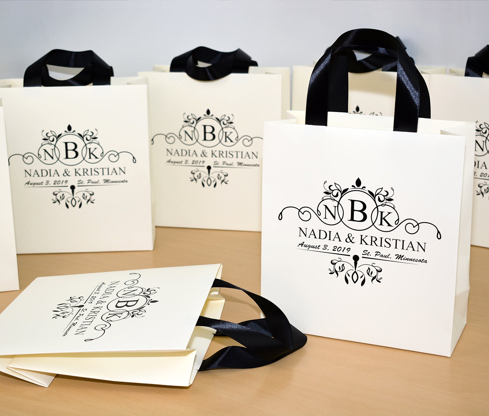 35 Gold Wedding Monogram Bags With Satin Ribbon Handles and - Etsy