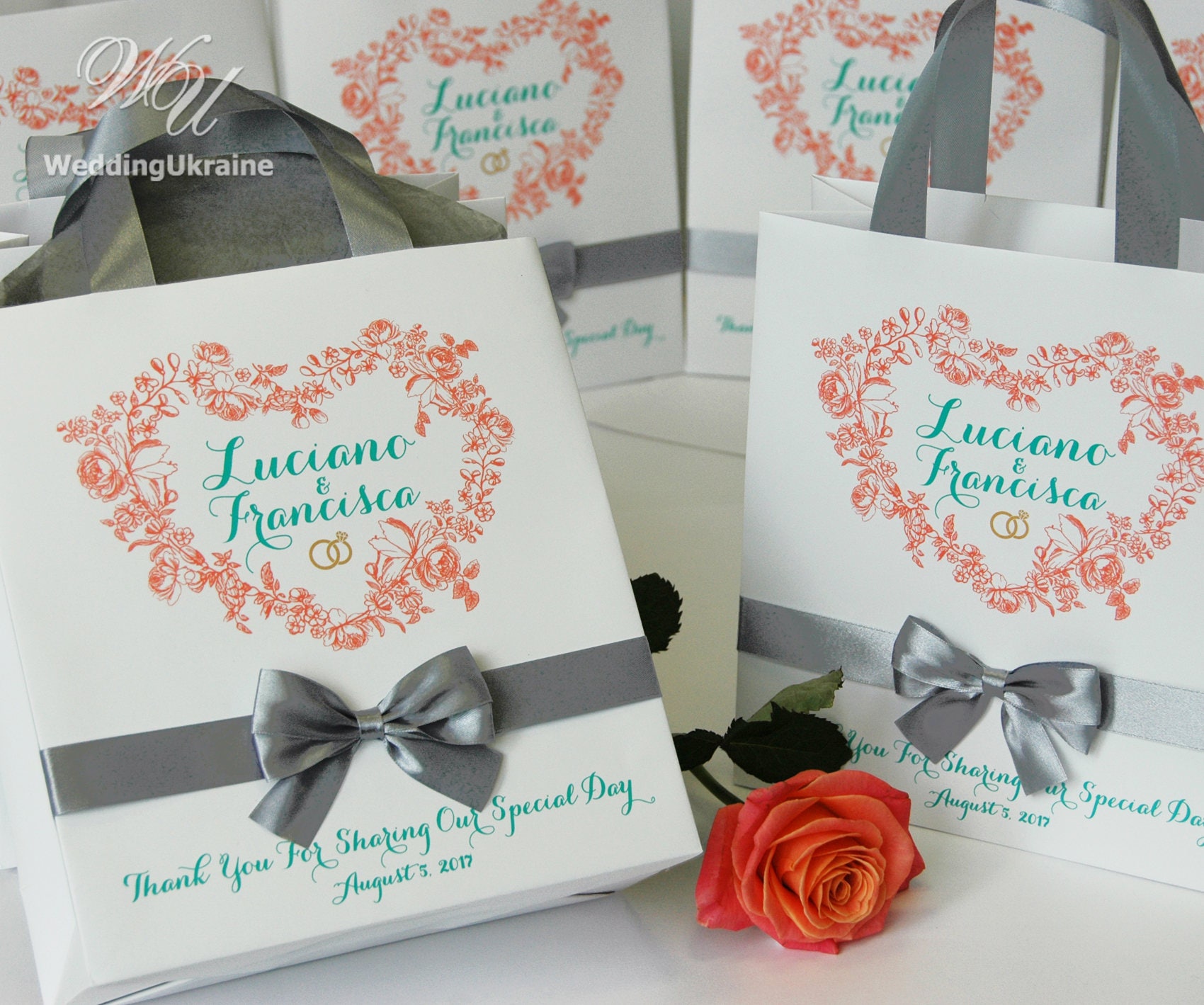 50 Thank You Bags With Satin Ribbon Roses Heart Rings and - Etsy