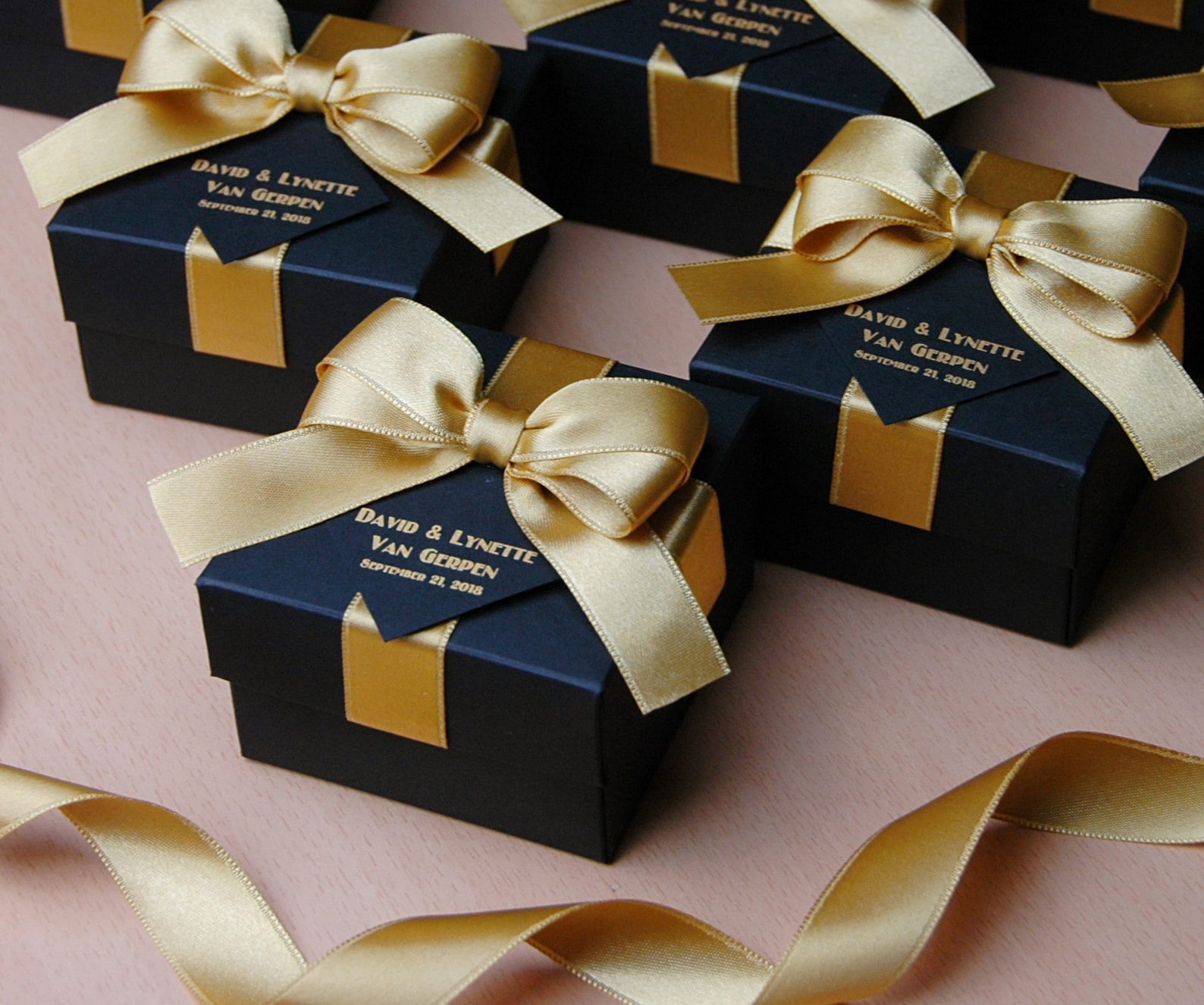 25 Black & Gold Wedding Favor Gift Box With Satin Ribbon Bow - Etsy