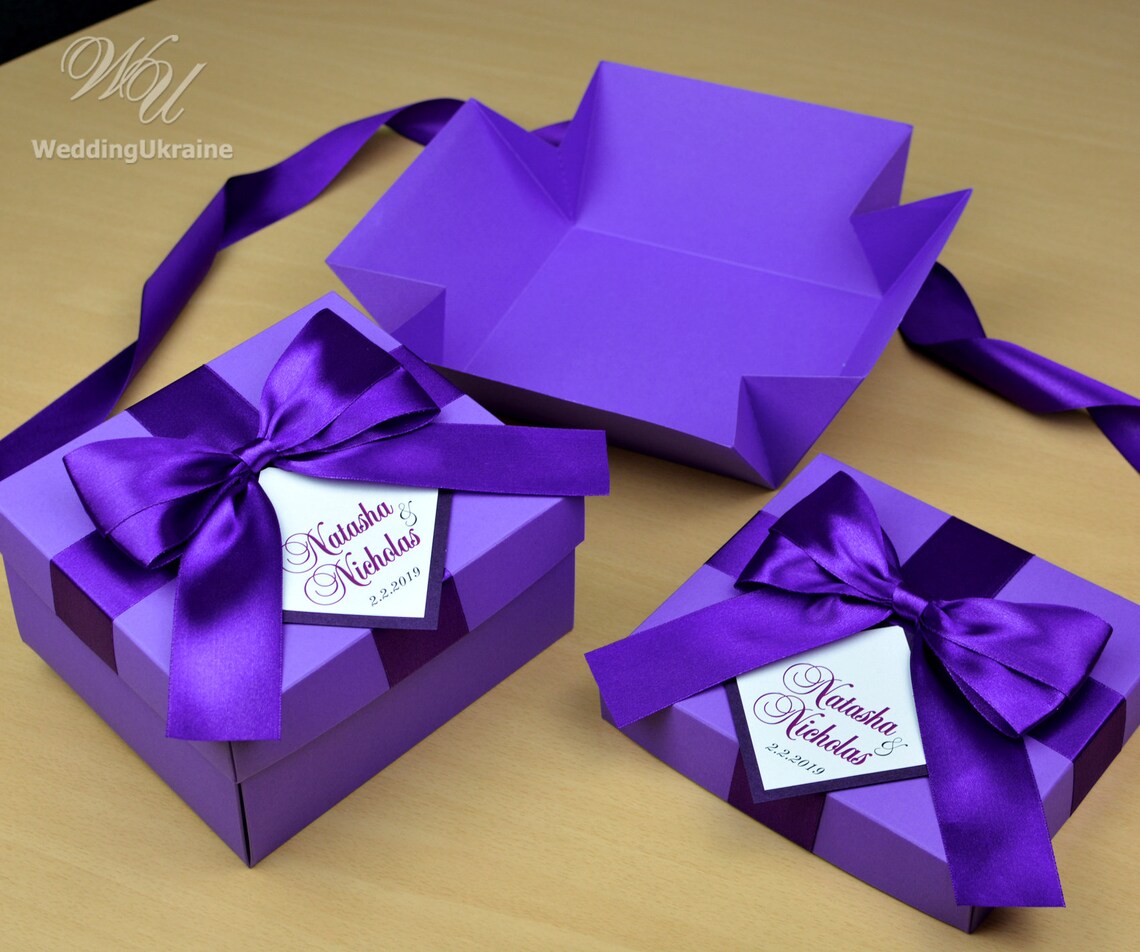 Wedding Gifts Boxes With Navy Blue Satin Ribbon Big Bow and - Etsy