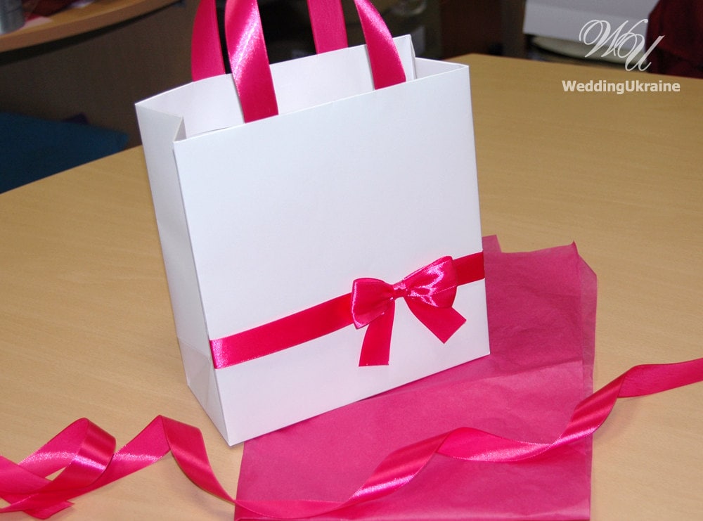 Elegant Gift Paper Bag with satin ribbon and bow White and | Etsy