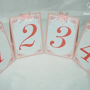 Wedding Table Numbers With Bow - Elegant Blush Wedding Party Table ...
