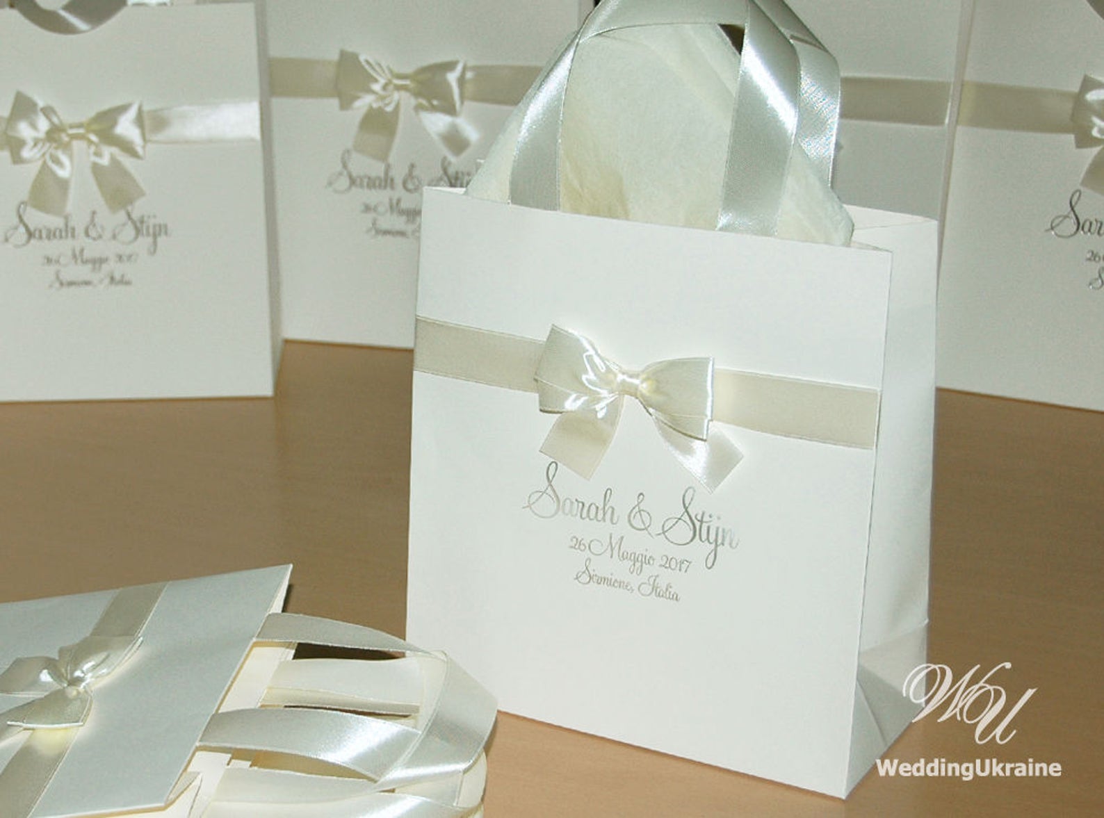 90 Ivory Wedding Bags With Ivory Satin Ribbon Bow & Silver - Etsy