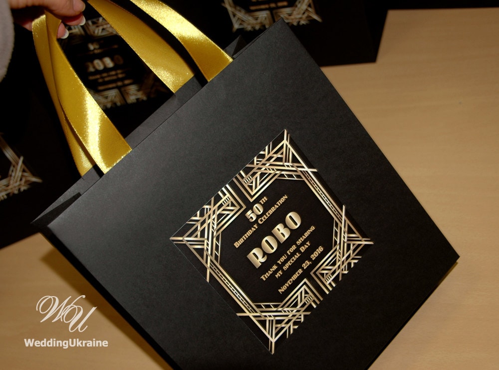 Gatsby Theme Gift Bags With Gold Satin Ribbon Handles and Personalized ...