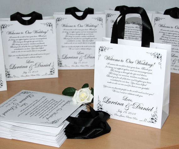 30 Wedding Welcome Bags with satin ribbon handles and your | Etsy