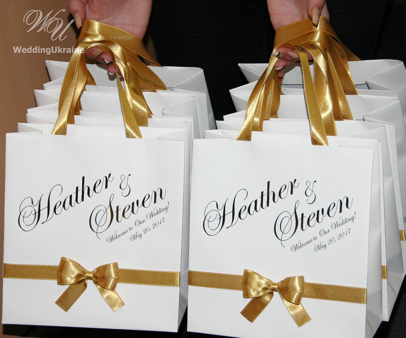 100 Chic wedding Welcome bags with satin ribbon bow and Gold | Etsy