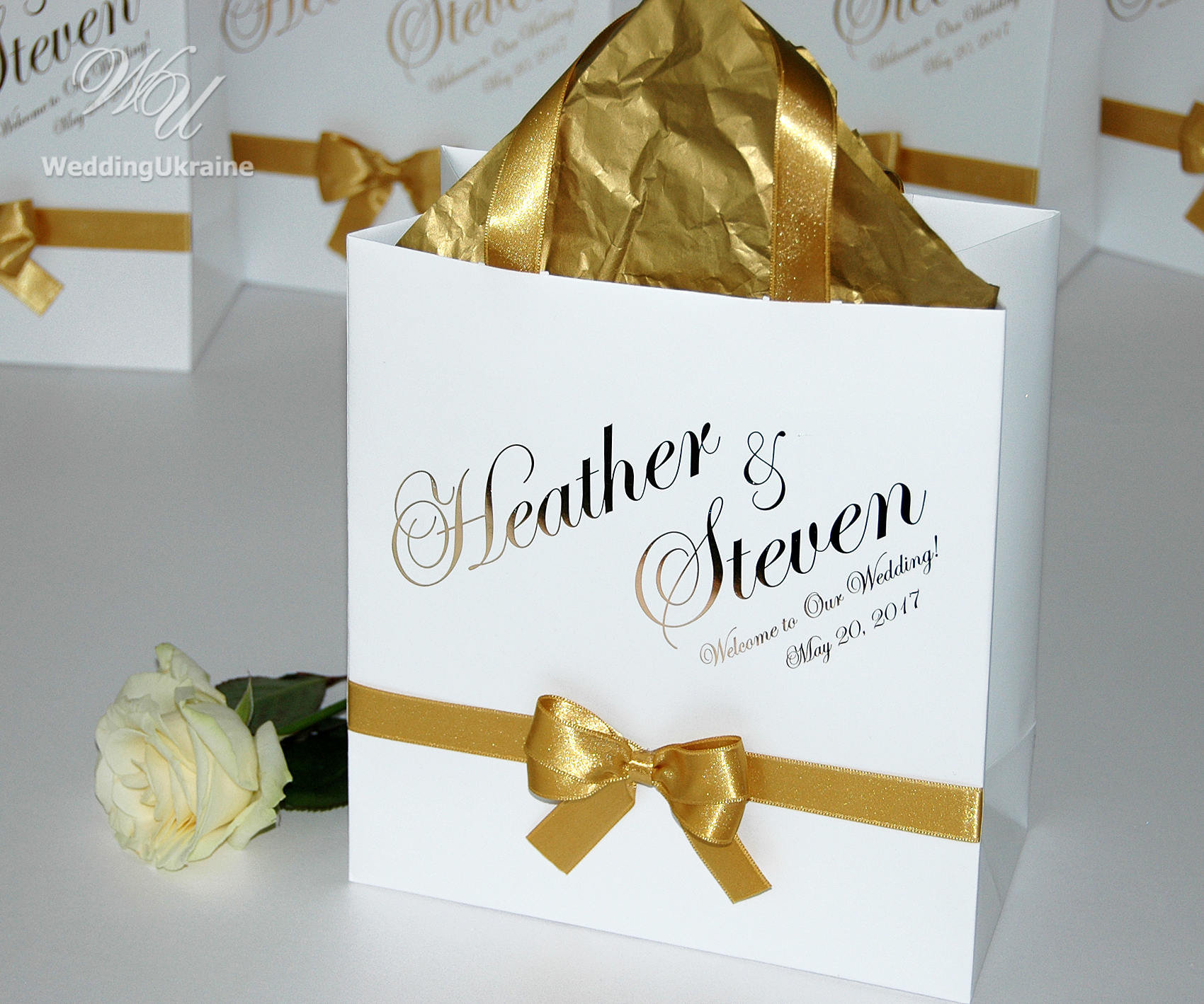 100 Chic wedding Welcome bags with satin ribbon bow and Gold | Etsy