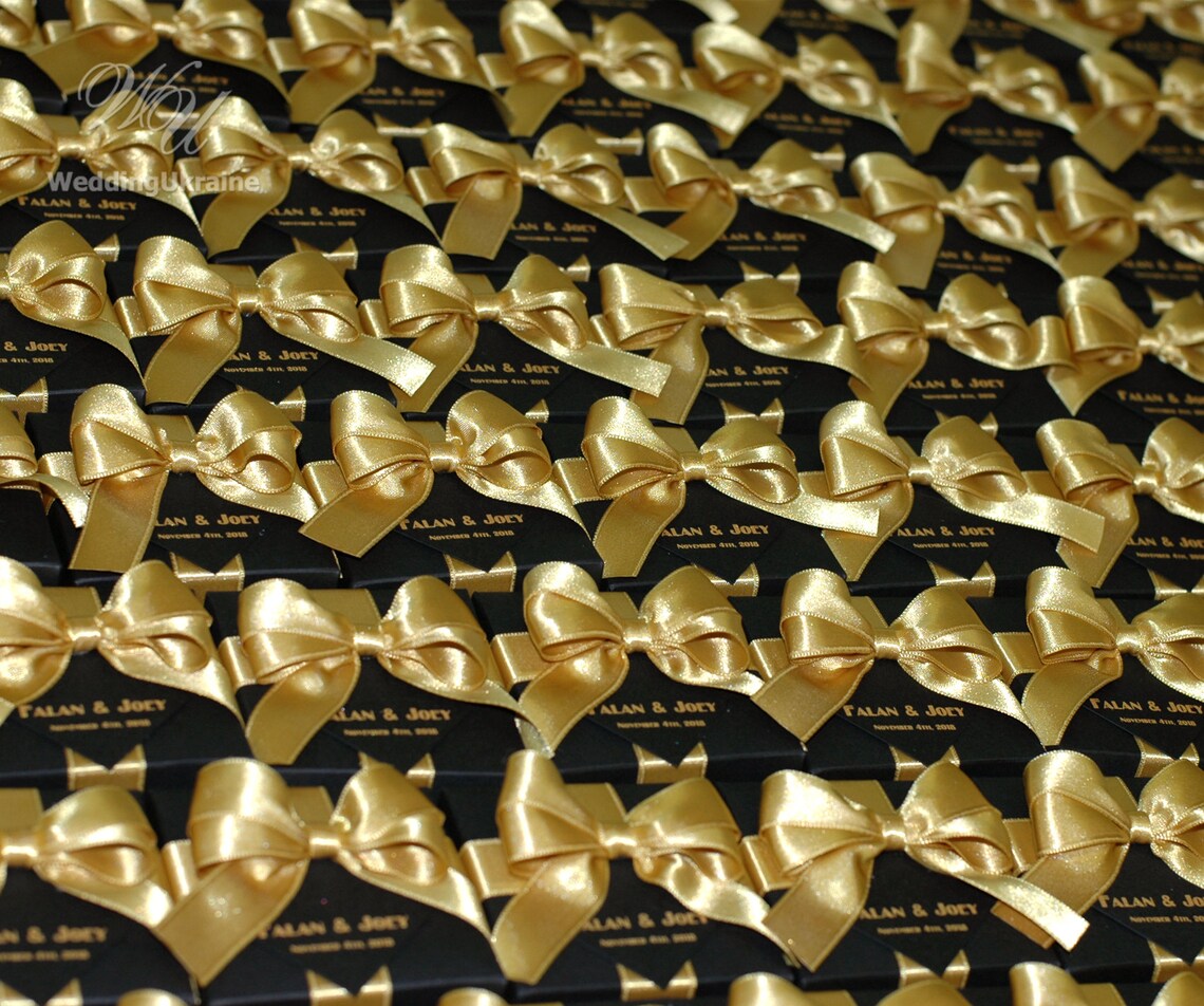 25 Black & Gold Wedding Favor Gift Box With Satin Ribbon Bow - Etsy
