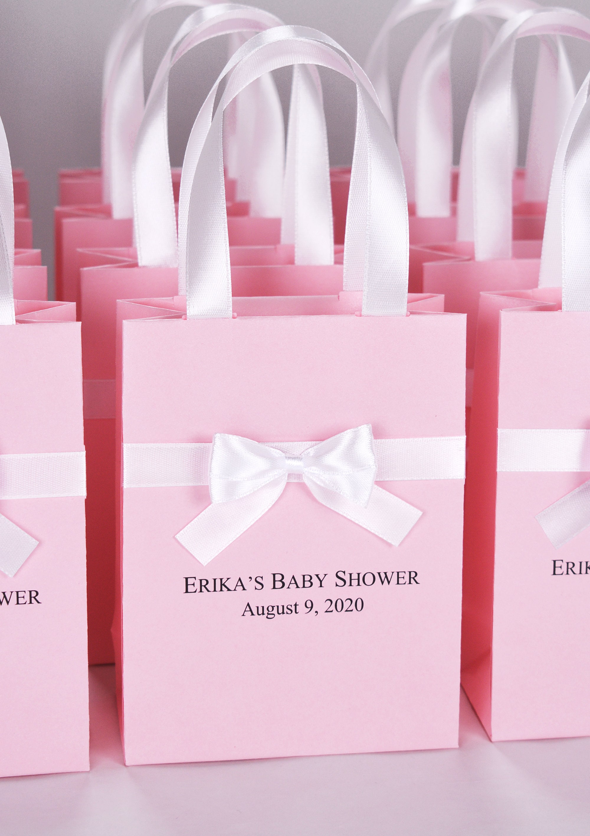 30 Elegant Baby Shower Bags With Satin Ribbon Handles, Bow and Custom ...