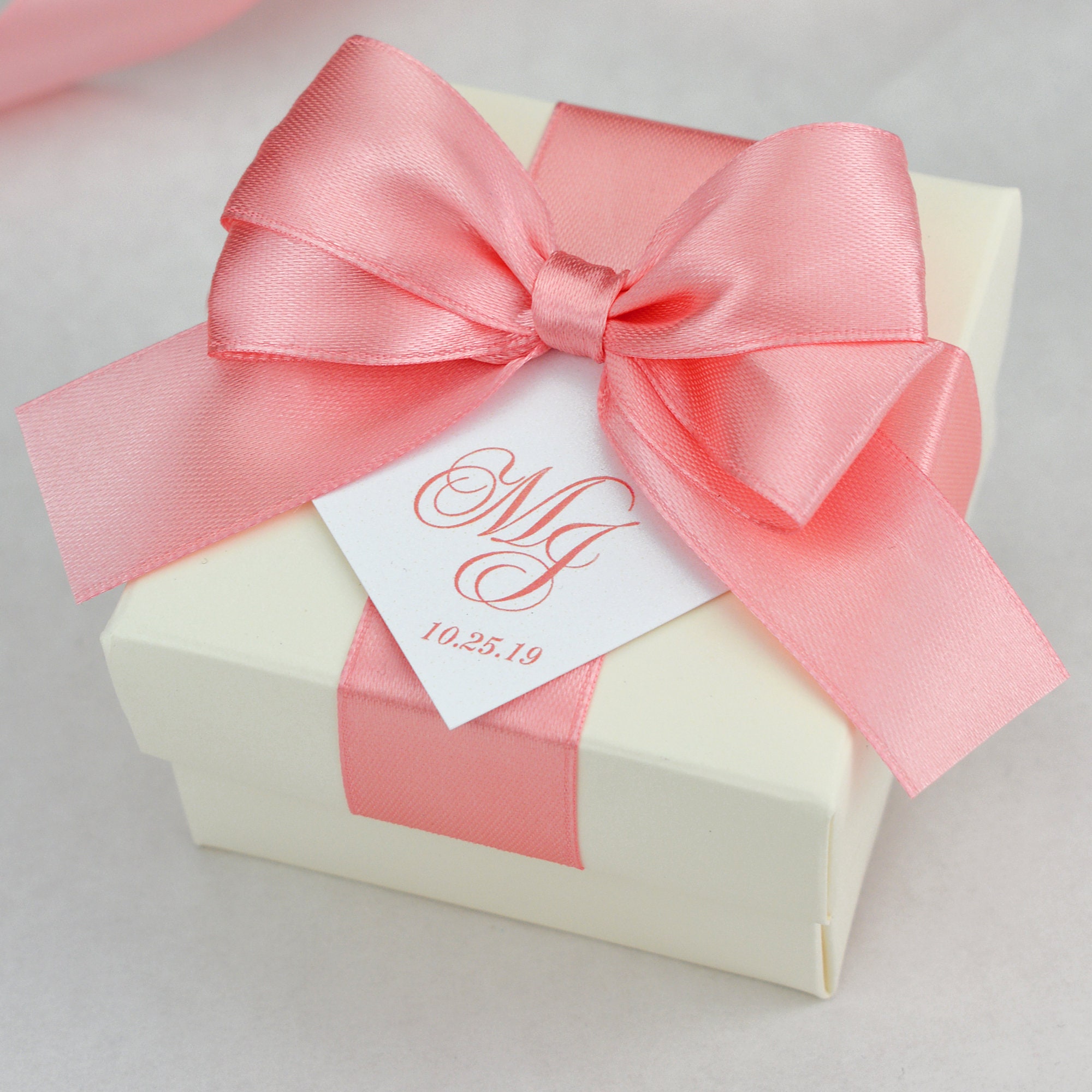 Ivory & Blush Wedding Favor Boxes With Satin Ribbon Bow and - Etsy