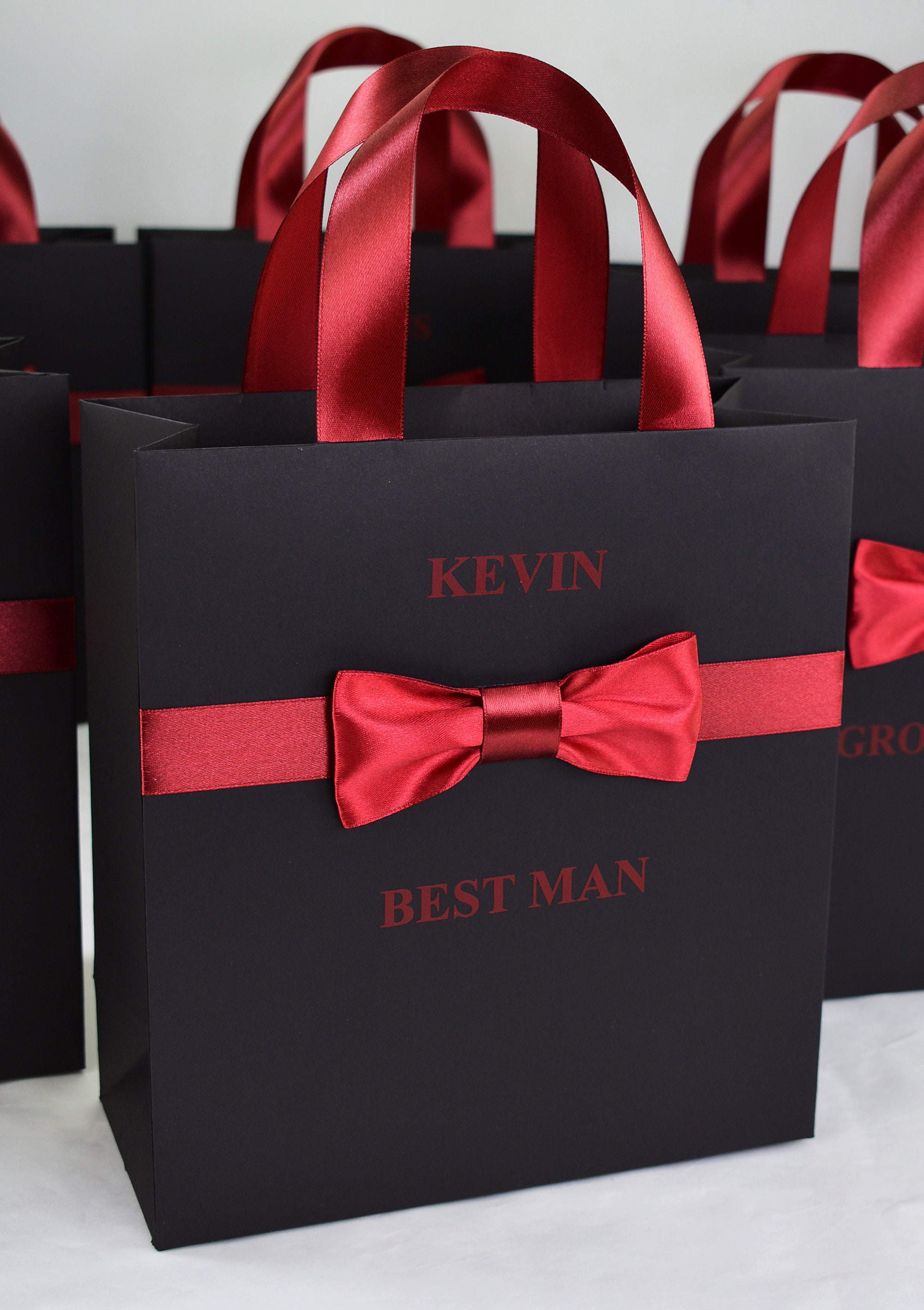 Elegant Groomsman Gift Bag With Satin Ribbon Bow Tie and Custom Name ...