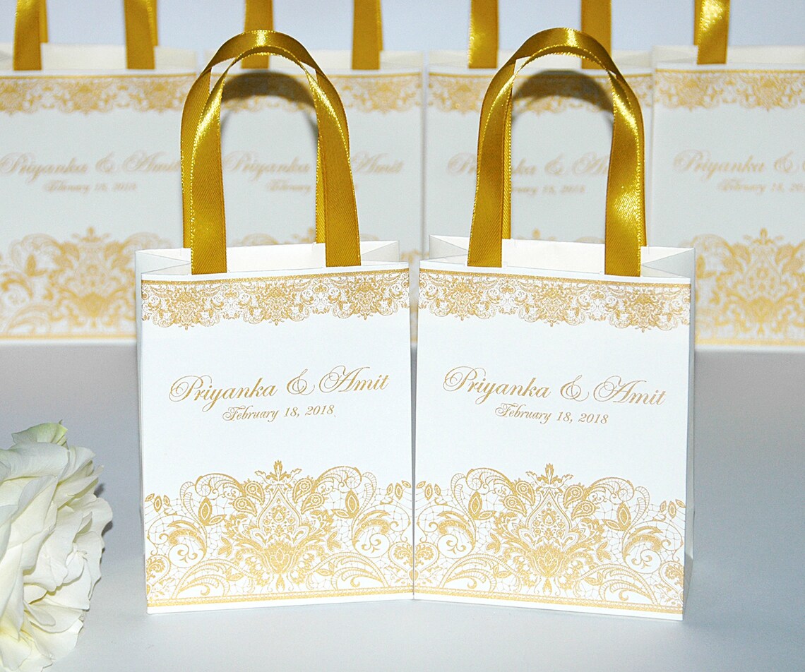 30 Silver Wedding Gift Bags With Satin Ribbon Print Lace & - Etsy