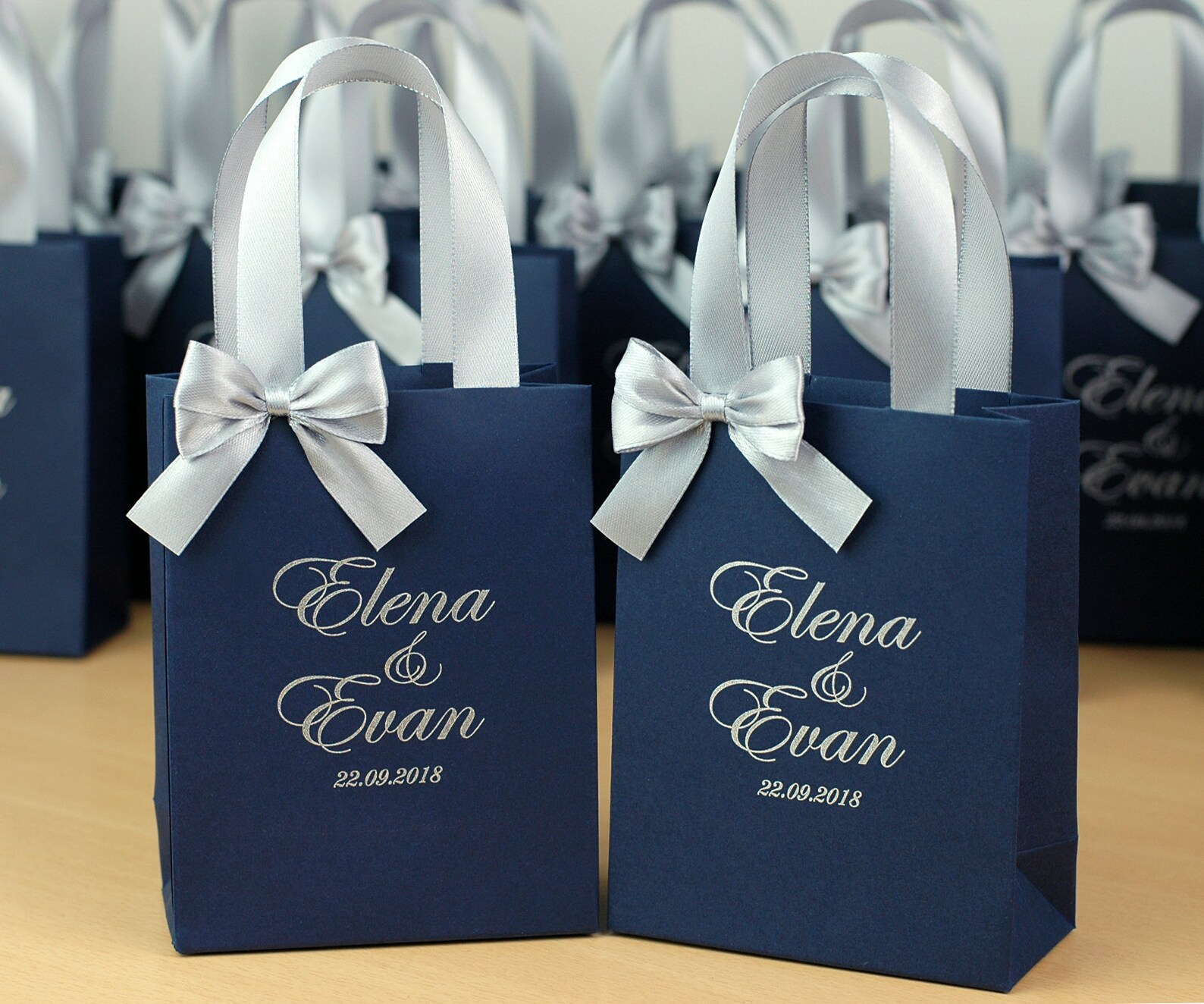 30 Wedding Welcome Bags With Satin Ribbon Handles and Your Names Silver ...