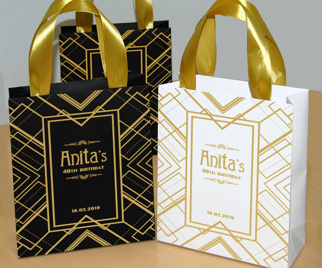 20 Gatsby Style Birthday Gift Bags With Gold Satin Ribbon Handles and ...