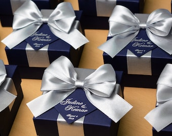30 Navy Blue & Gold Wedding Favor Gift Box With Satin Ribbon | Etsy