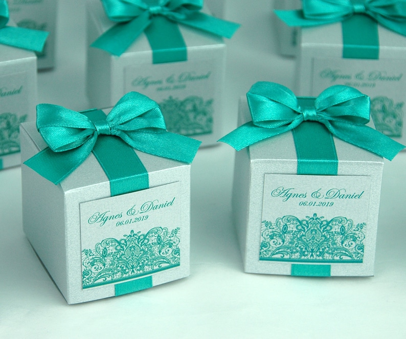 Mint & Silver Wedding Favor Boxes for Guests. Elegant Wedding - Etsy