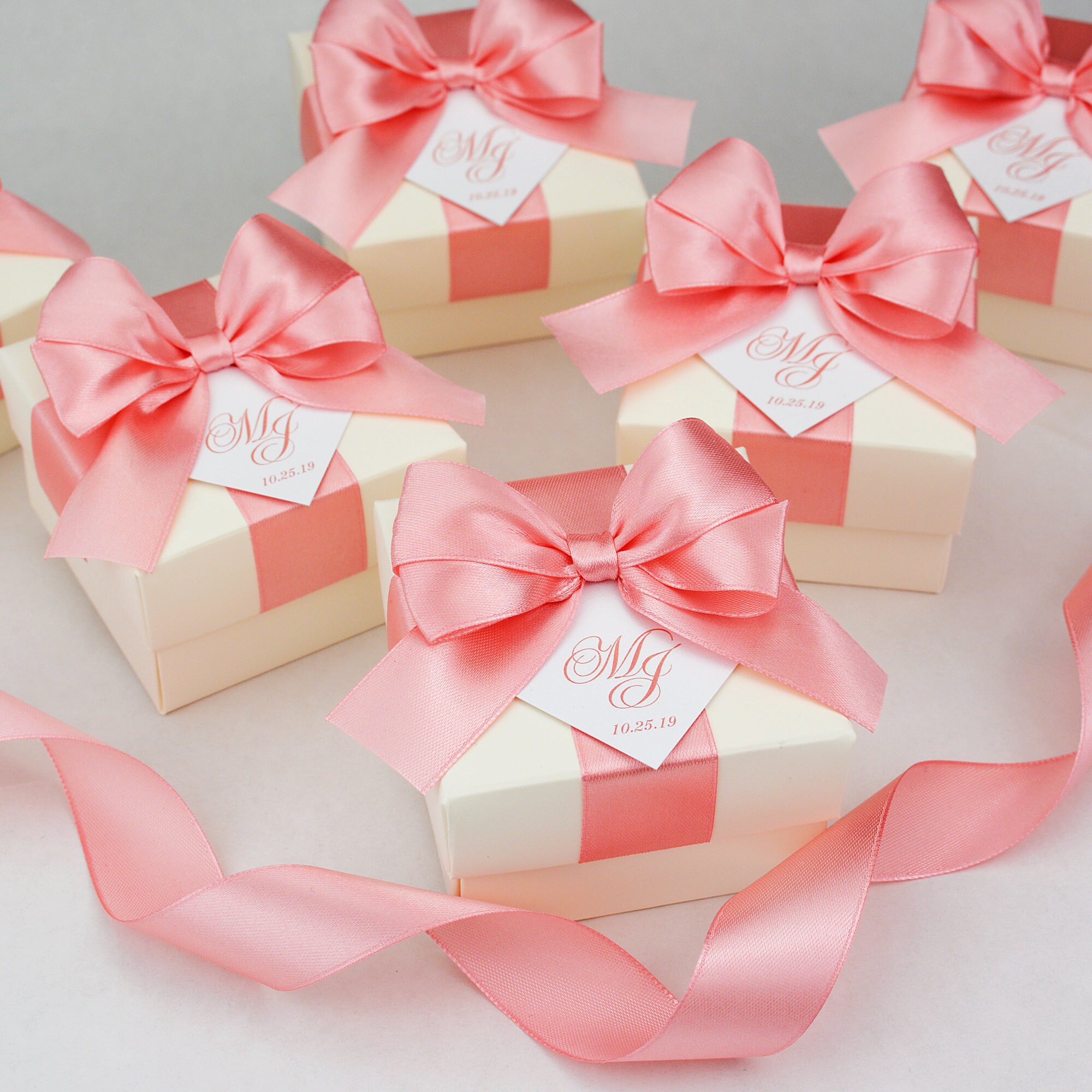 Ivory & Blush Wedding Favor Boxes With Satin Ribbon Bow and - Etsy