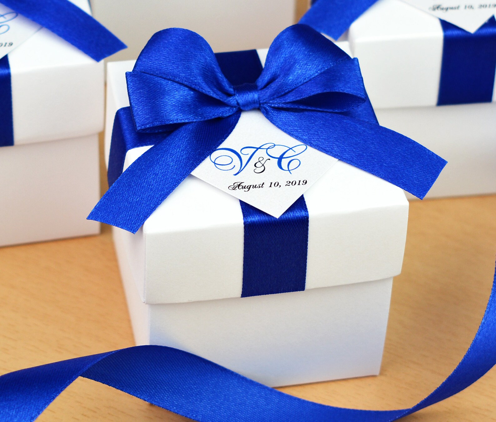 Royal Blue Wedding Favor Box Wedding Bonbonniere With Satin - Etsy