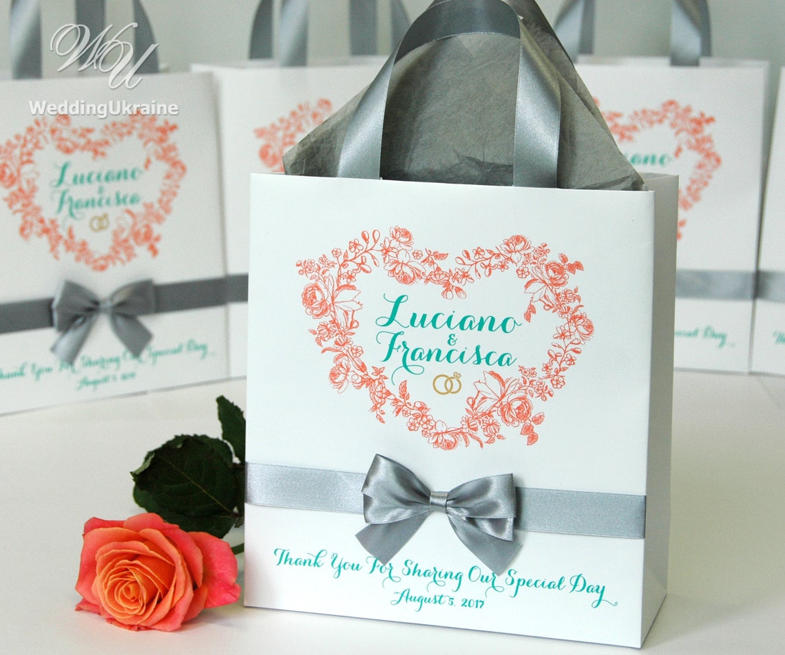 50 Thank You Bags With Satin Ribbon Roses Heart Rings and - Etsy