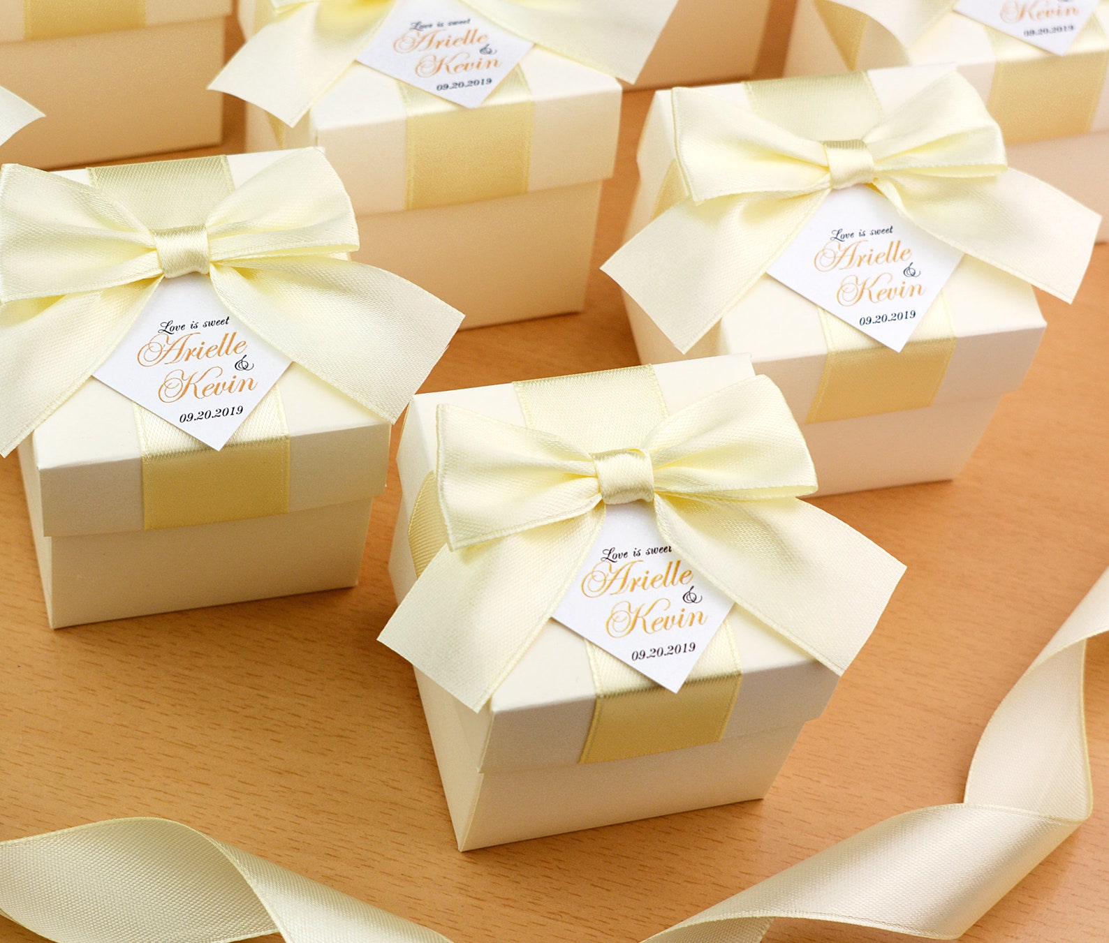 Ivory Wedding Wedding favor boxes with satin ribbon bow and | Etsy