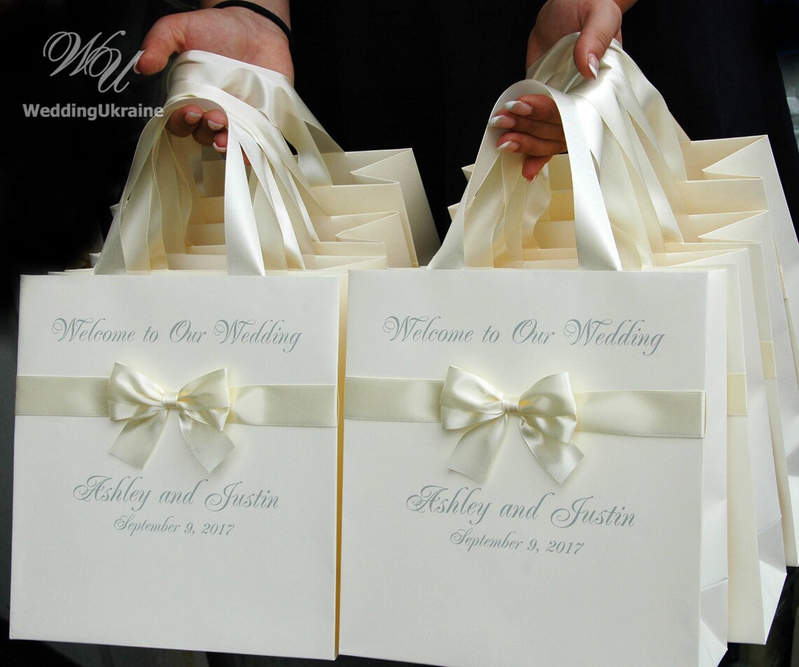 30 Ivory Wedding Welcome Bags for Guests With Ivory Satin | Etsy