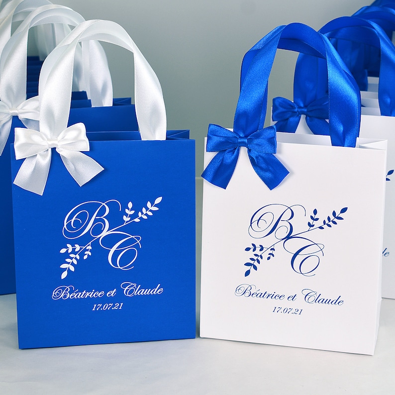 25 Monogram Wedding Welcome Bags With Satin Ribbon Handles and Bow ...