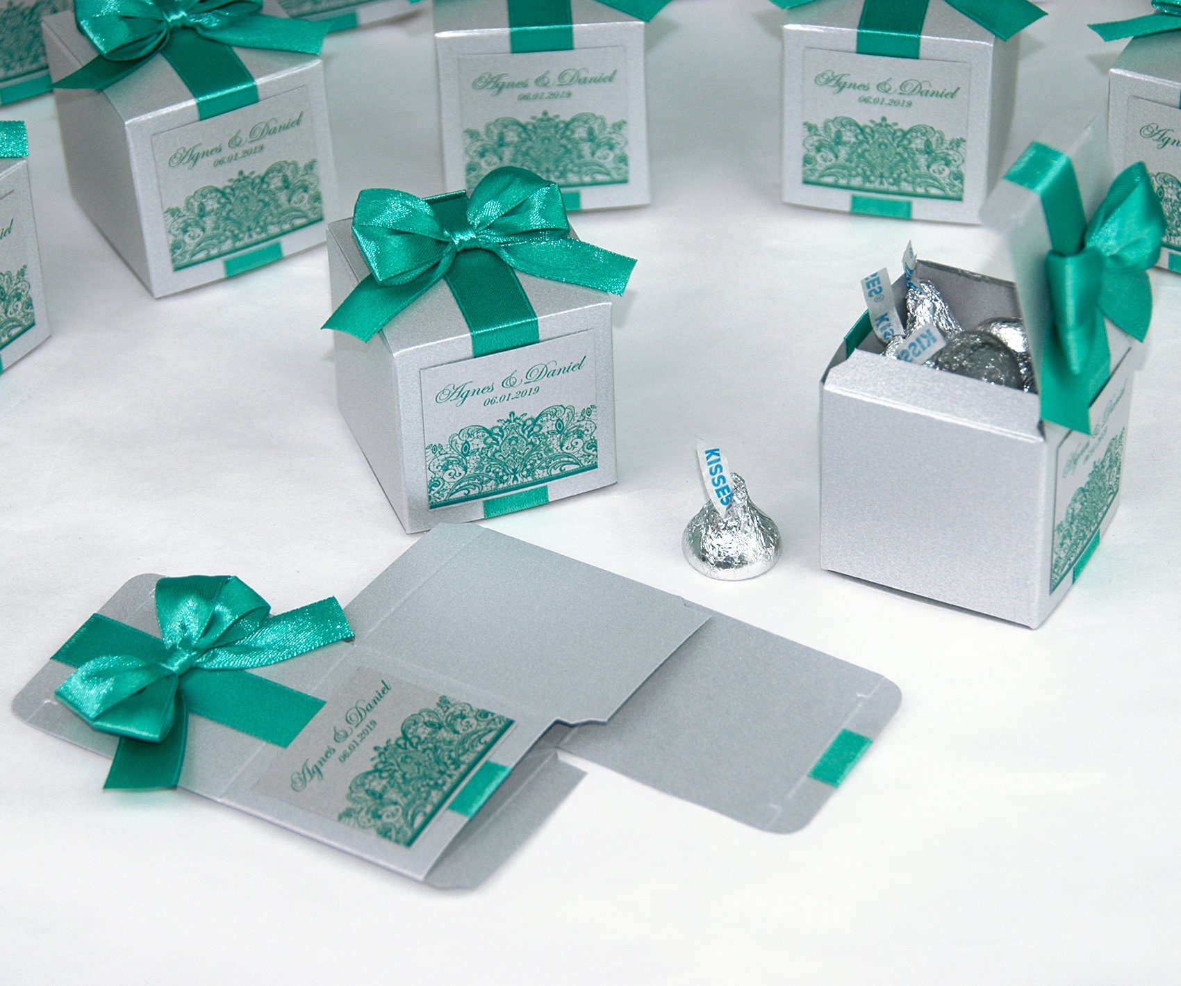 Mint & Silver wedding favor boxes for guests. Elegant Wedding | Etsy