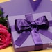 Purple Favor Gift Box With Tag, Satin Ribbon and Big Doubled Bow Purple ...