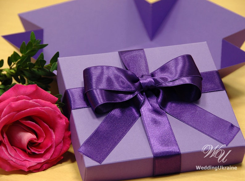 Purple Favor Gift Box With Tag Satin Ribbon and Big Doubled - Etsy
