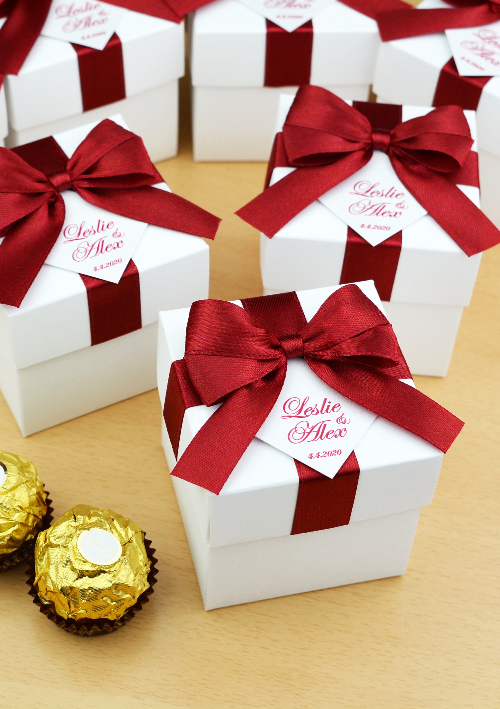 Personalized Wedding Favor Boxes With Red Burgundy Satin - Etsy