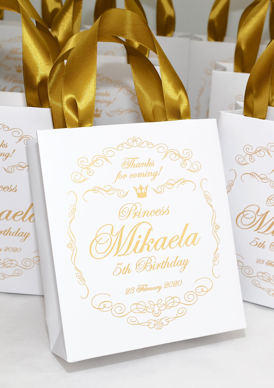 20 Princess Birthday Favor Bags With Satin Ribbon Handles and Custom ...