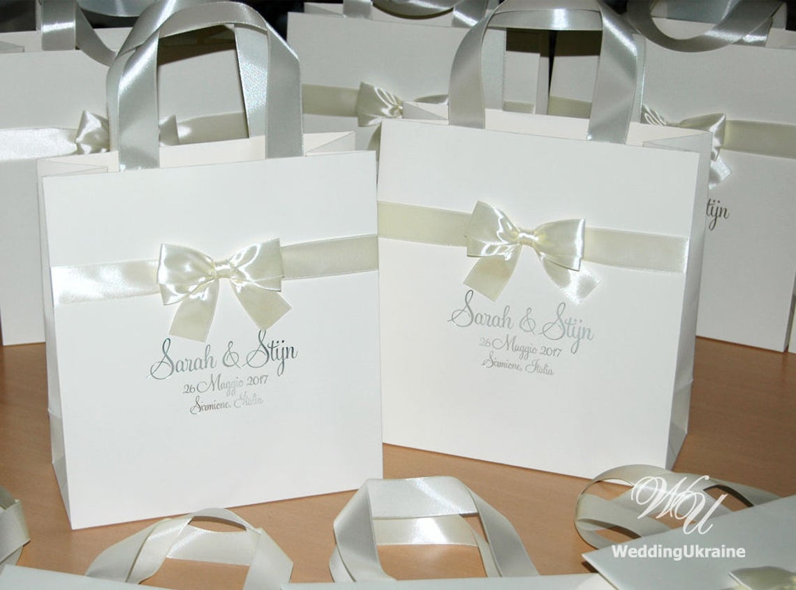 90 Ivory Wedding Bags With Ivory Satin Ribbon Bow & Silver - Etsy