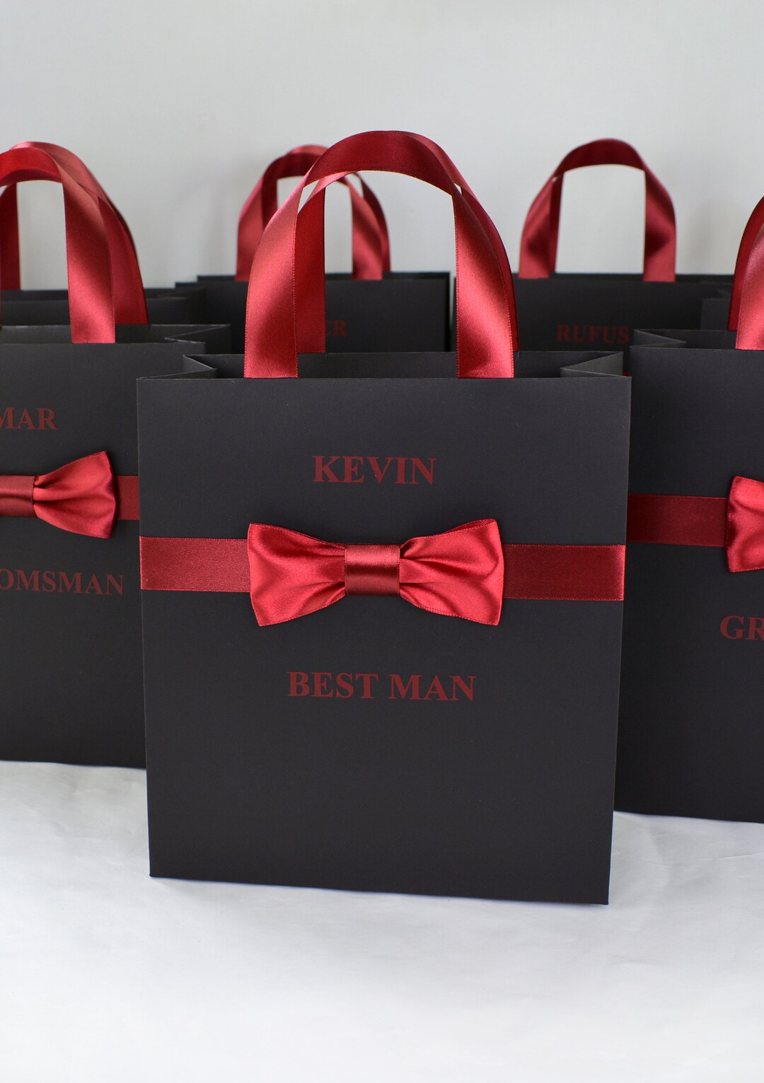 Elegant Groomsman Gift Bag With Satin Ribbon Bow Tie and Custom Name ...