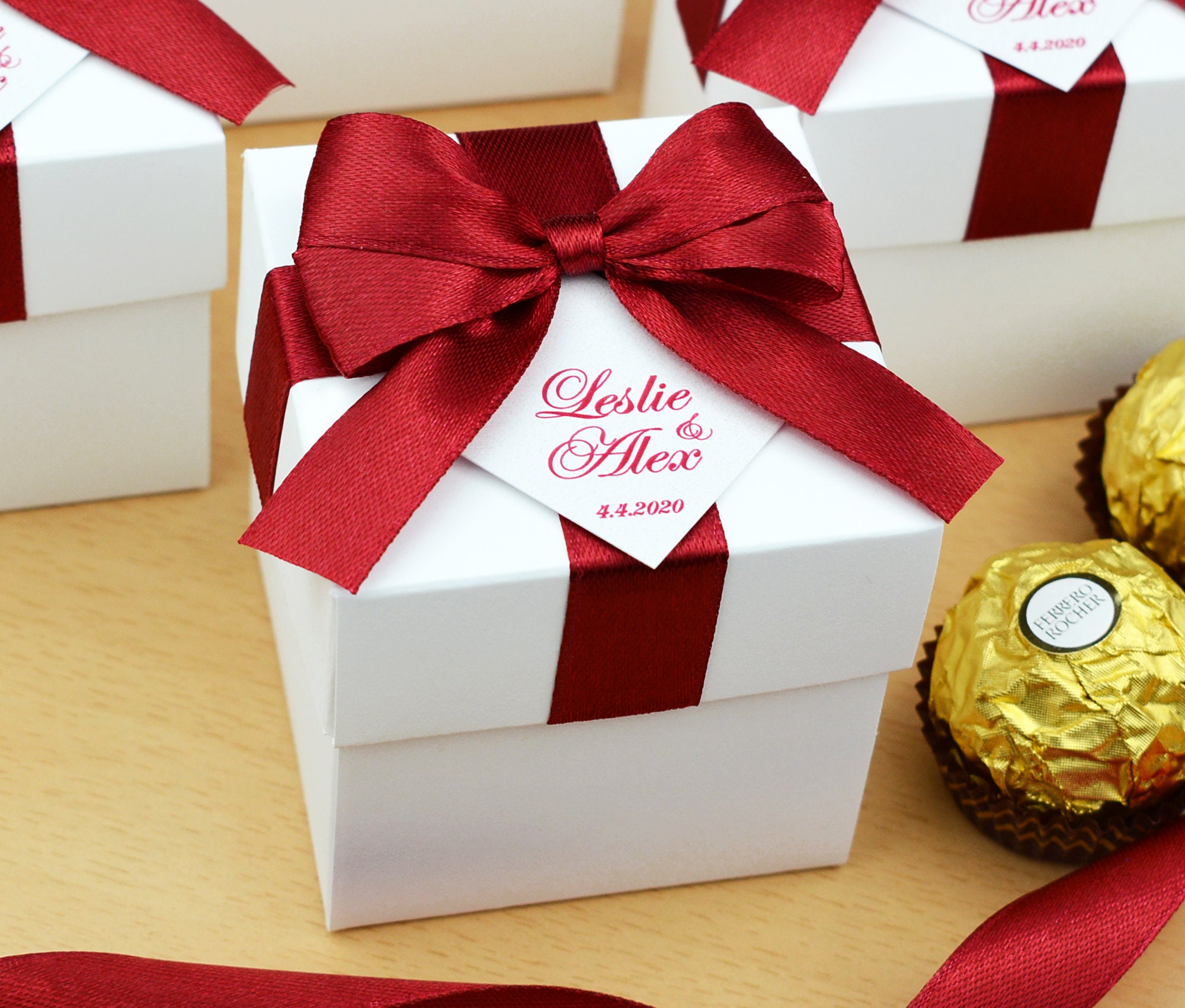 Personalized Wedding Favor Boxes With Red Burgundy Satin - Etsy