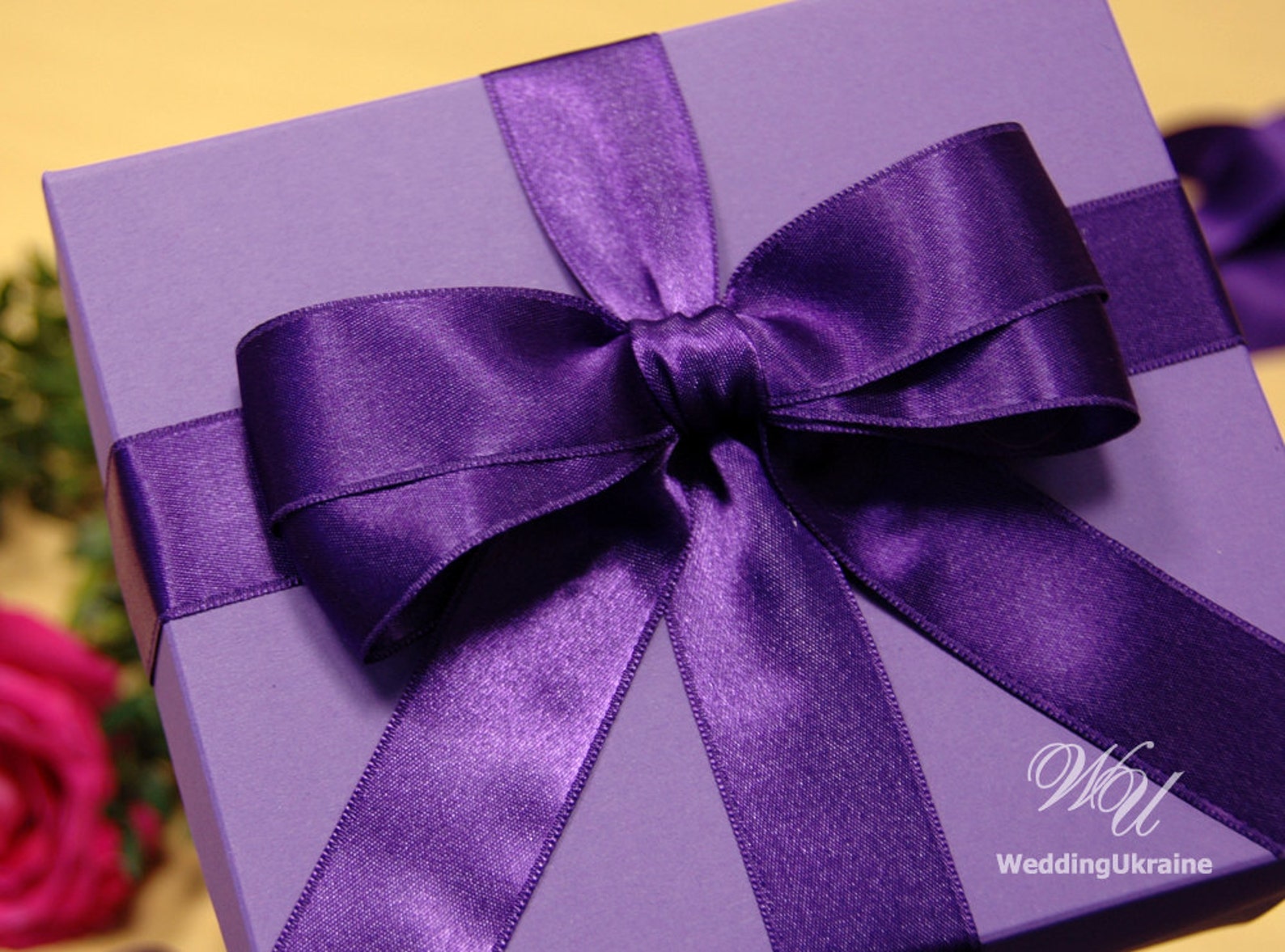 Purple favor gift box with tag satin ribbon and big doubled | Etsy