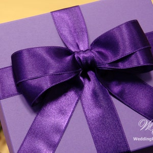 Purple Favor Gift Box With Tag, Satin Ribbon and Big Doubled Bow ...