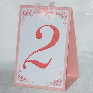 Wedding Table Numbers With Bow - Elegant Blush Wedding Party Table ...