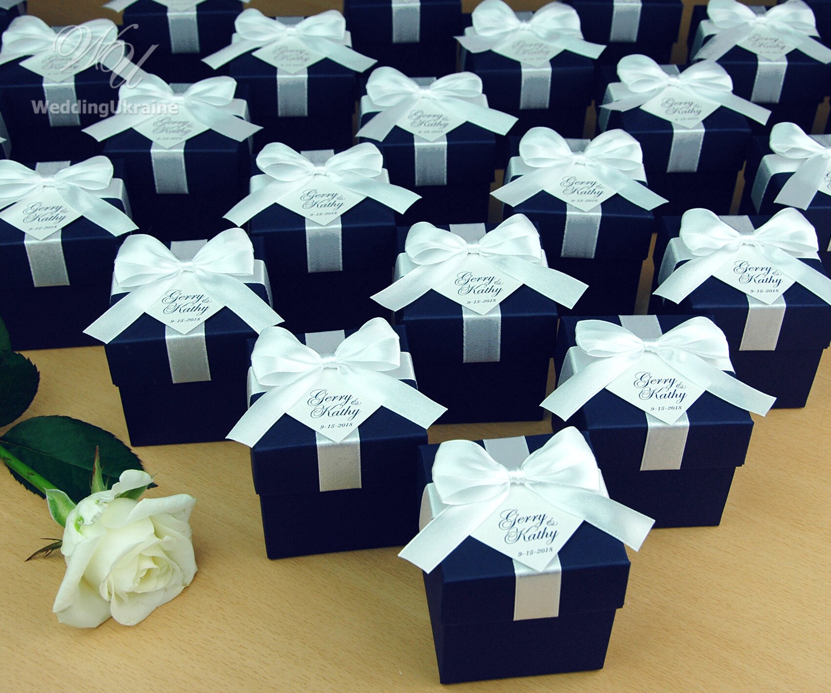 Navy Blue Wedding Bonbonniere Wedding Favor Boxes With Satin Ribbon Bow ...