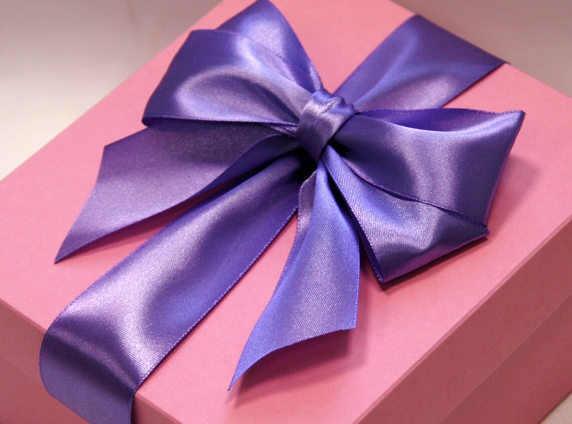 Elegant Gift Box With Satin Ribbon and Big Doubled Bow Pink | Etsy