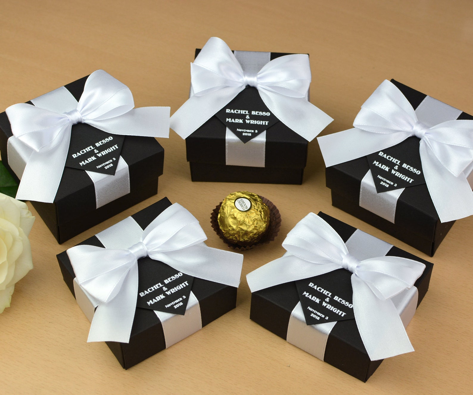 35 Black & White Wedding Favor Gift Box With Satin Ribbon Bow | Etsy